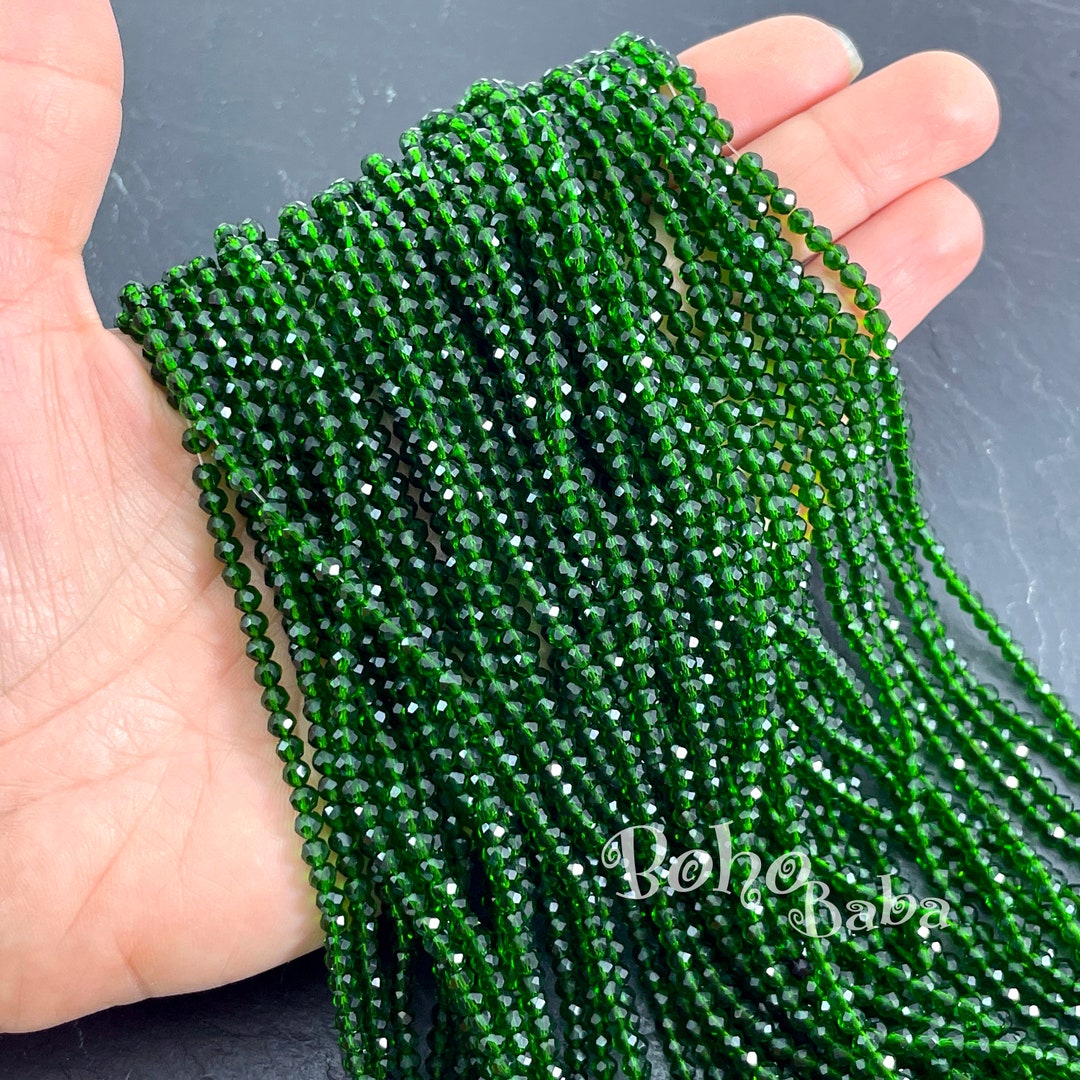 3mm Faceted Crystal Rondelle Bead Strands, Transparent Emerald Green ...