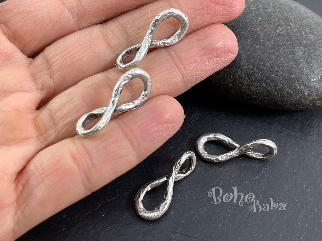 Antique Silver Plated Hammered Infinity Charms, Twisted Hoop Charm ...