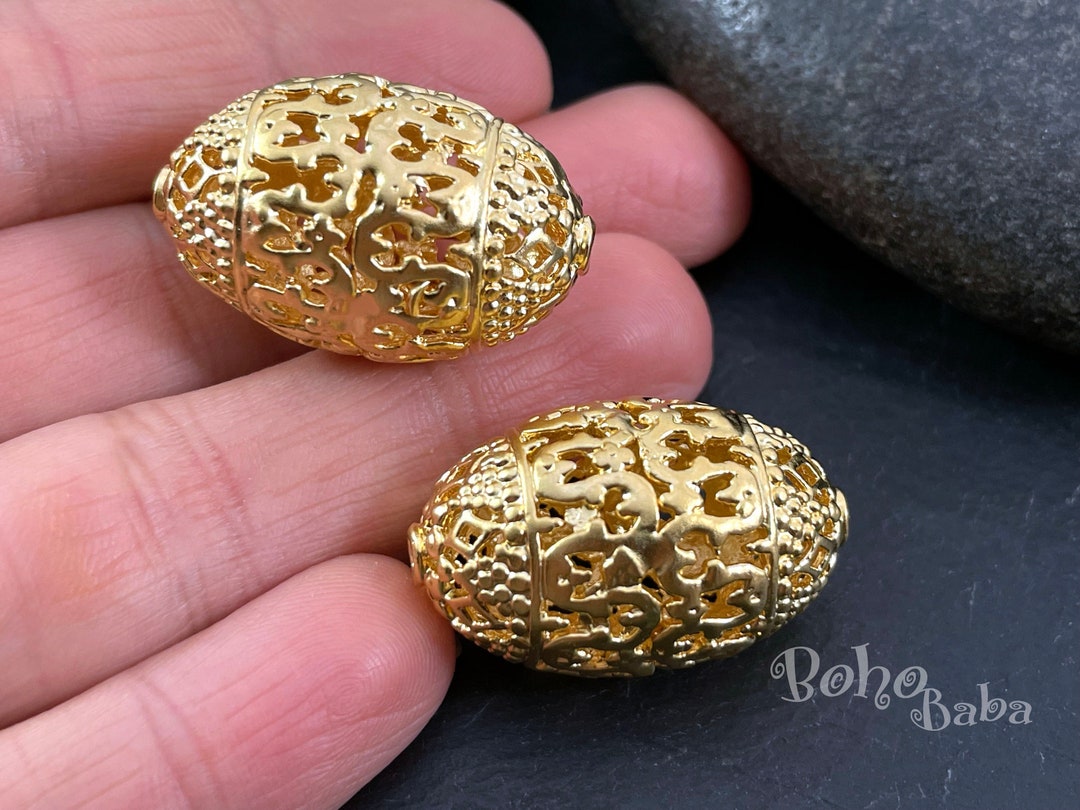 Large Gold Bead, Large Oval Bead, Large Ethnic Beads, Gold Tribal Beads ...