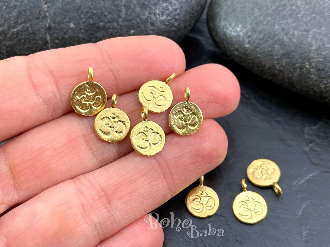 Matte Gold Plated Om Charms, Rustic Om Coin Findings, Round Om Symbol ...