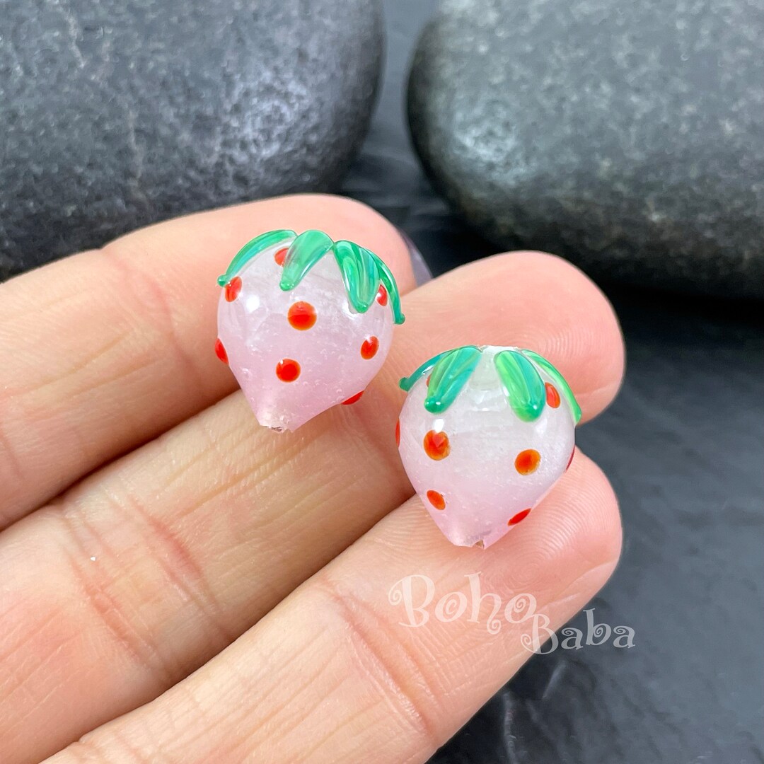 Murano Strawberry Bead, Lampworked Handmade Glass Strawberry Charm, 1pc ...