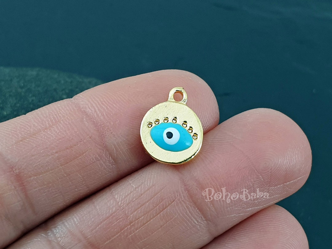Gold Evil Eye Disc Charm, Mini Evil Eye Pendant, Gold Eye Charm ...
