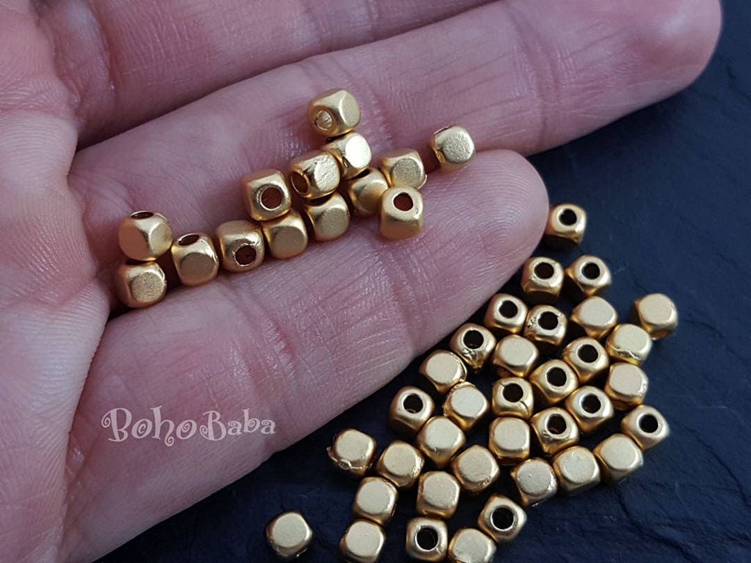 Gold Cube Beads, Gold Beads, Tiny Cube Spacer Beads, Ethnic Beads ...