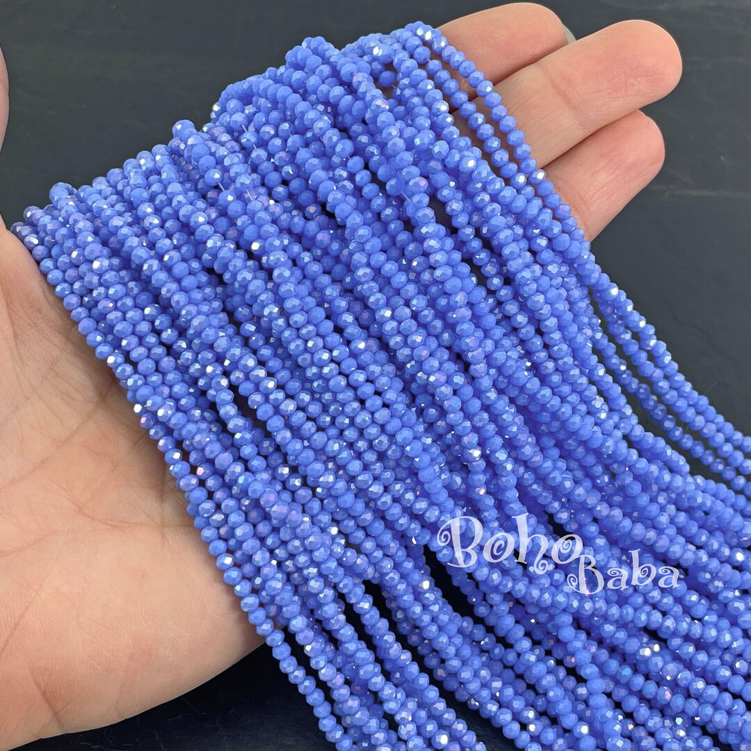2mm Faceted Crystal Rondelle Bead Strands, Opaque Periwinkle Blue AB ...
