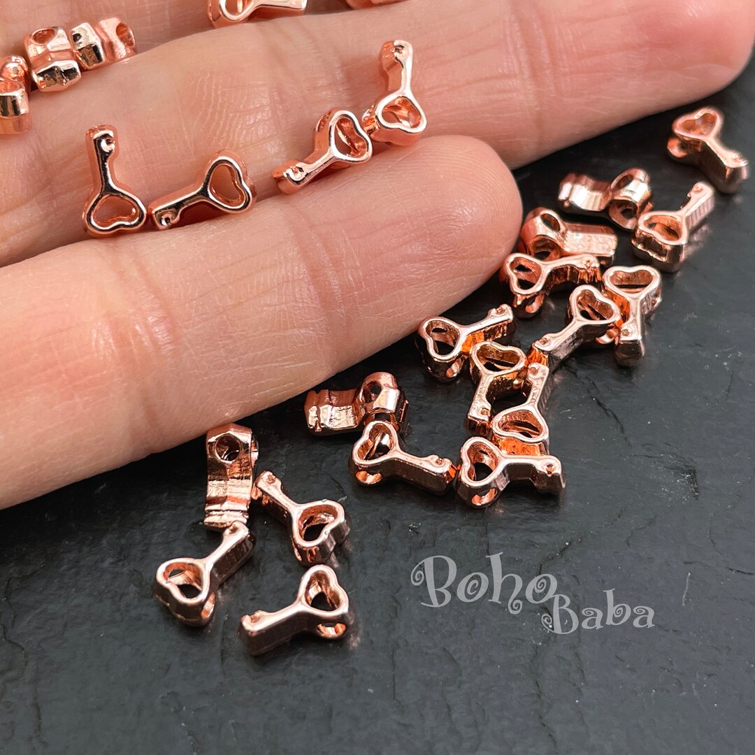 Rose Gold Plated Mini Key Spacer Charms, Tiny Rose Gold Key Charms20pc ...