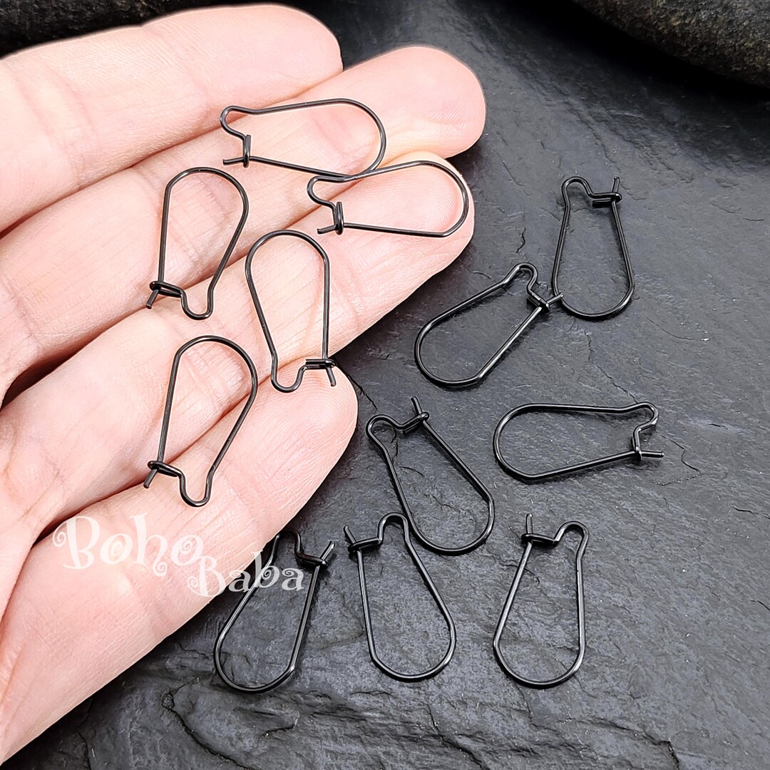 Black Plated Kidney Ear Wires, 20mm, Black Earring Hooks, Black Earring ...