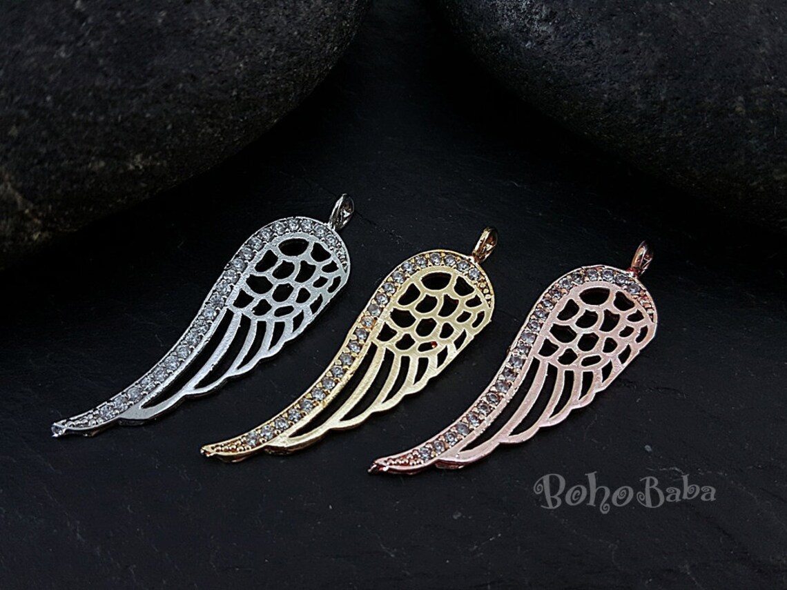 Rose Gold Angel Wing Angel Wing Pendant Pave Wing Rose Gold - Etsy UK