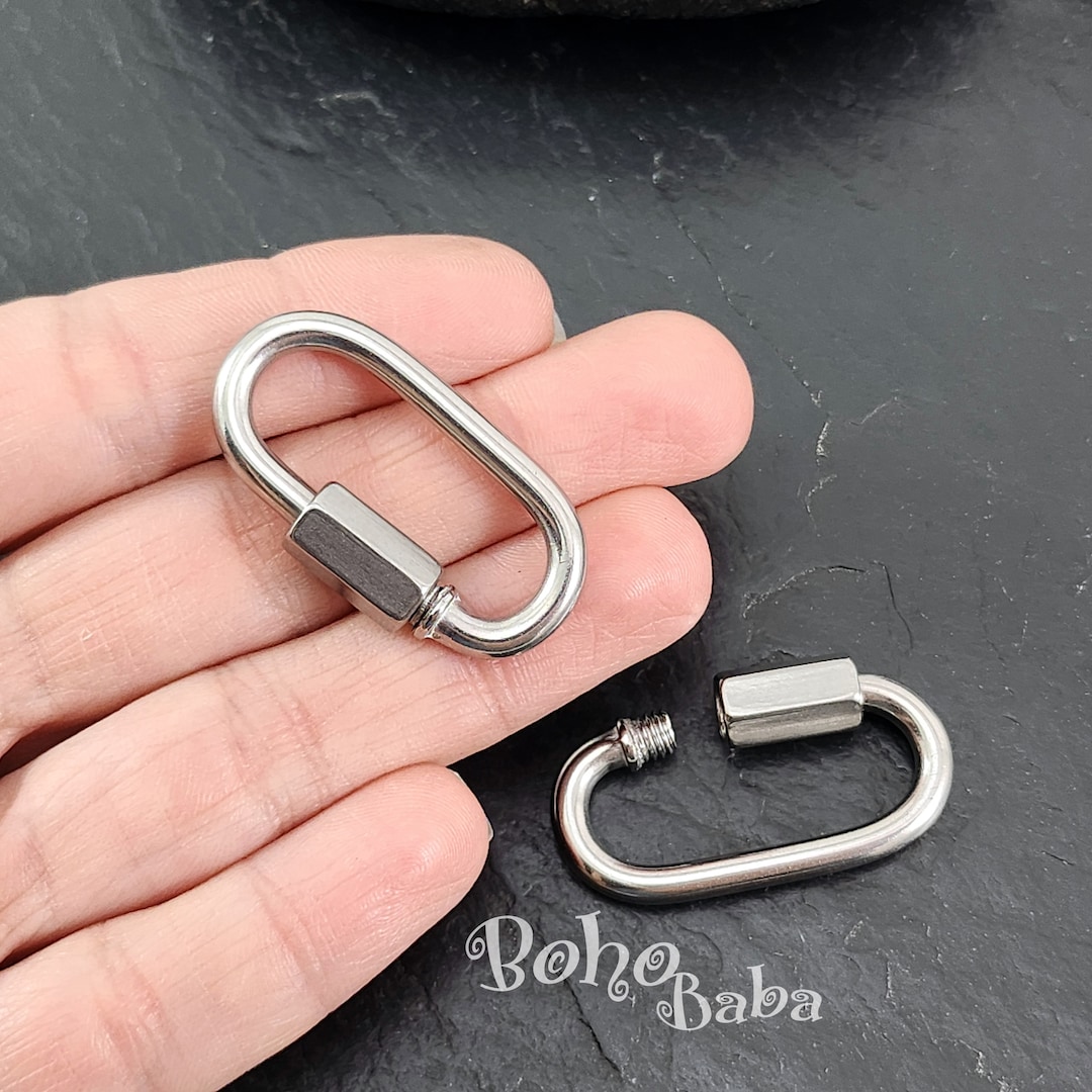 Silver Oval Carabiner Clasp, 36mm Large Locking Carabiner Screw Lock ...