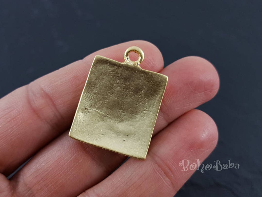 Hammered Gold Square Charm, Gold Rectangle Pendant, 1 Pc - Etsy