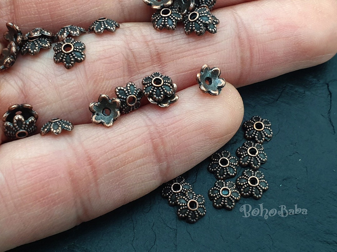 Tiny Bead Caps, Copper Plated Mini Bead Caps, Bead End Caps, Mini ...