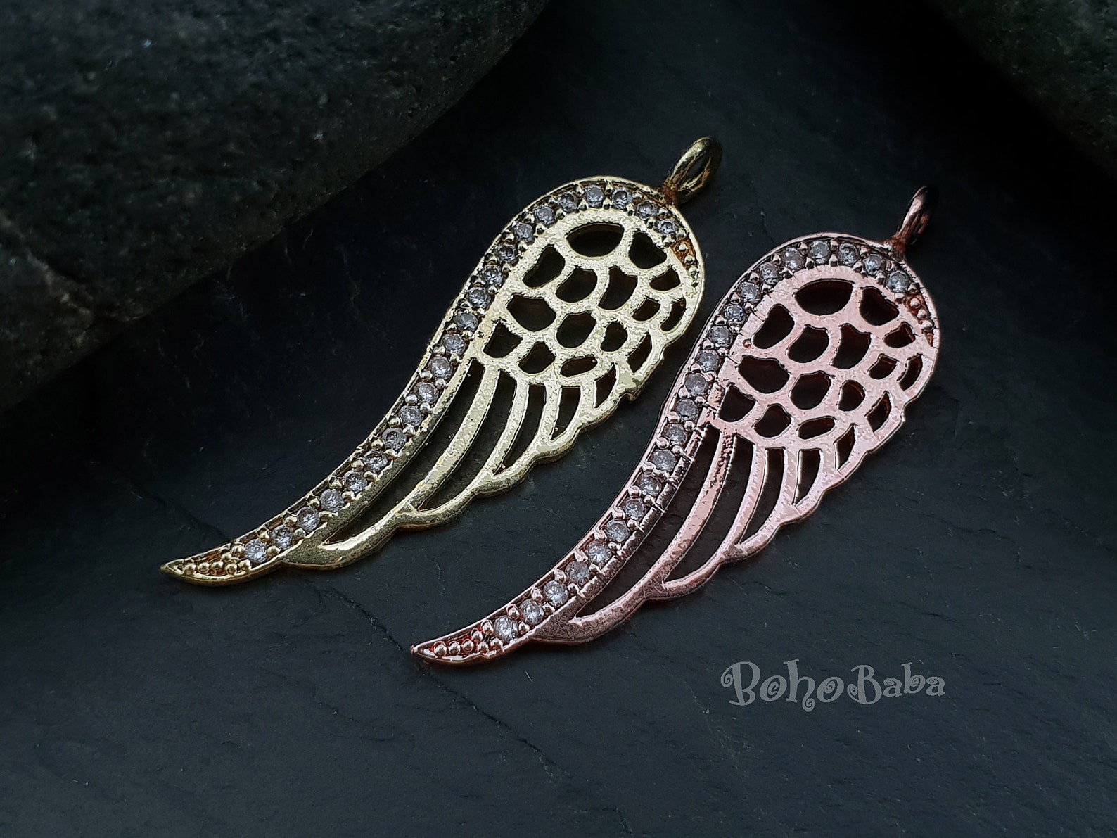 Rose Gold Angel Wing Angel Wing Pendant Pave Wing Rose Gold - Etsy UK