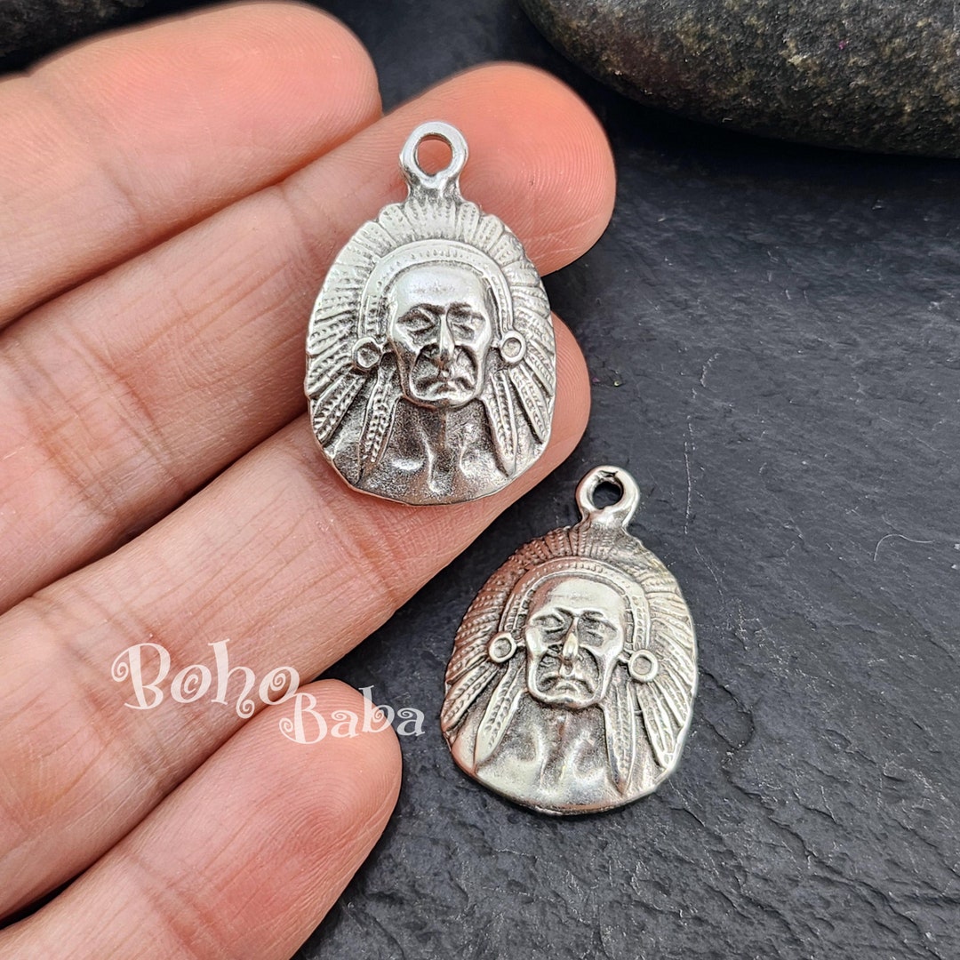 Antique Silver Plated Indian Chief Head Charms, 2 Pc - Etsy