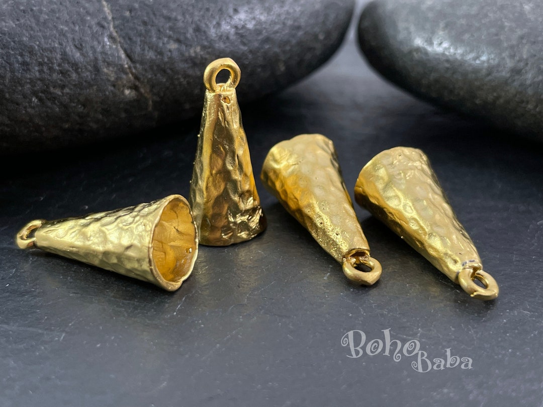 Hammered Gold Cone Caps, Large Cone Caps, Gold Tassel Cap, Tribal ...