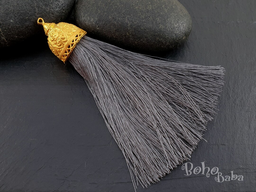 Gray Silk Tassel, Extra Large Tassel, Large Tassel Pendant, Thick Silk ...