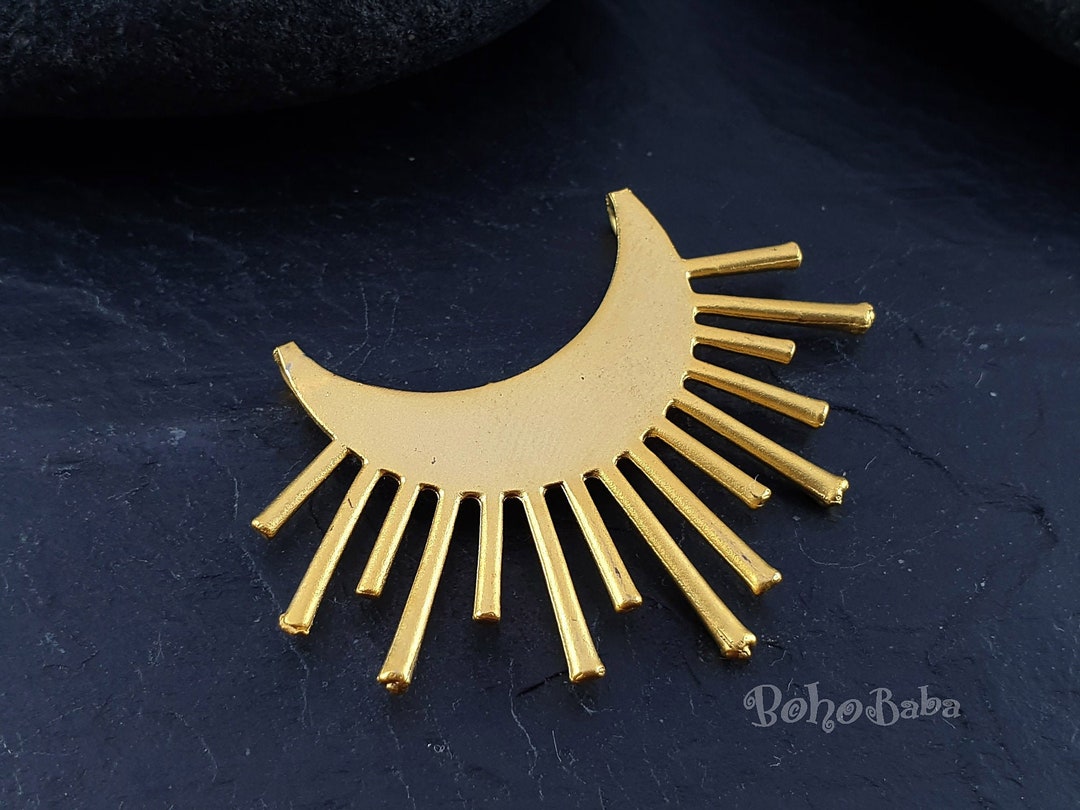 Large Gold Sun Charm Sun Ray Charm Sun and Moon Pendant - Etsy