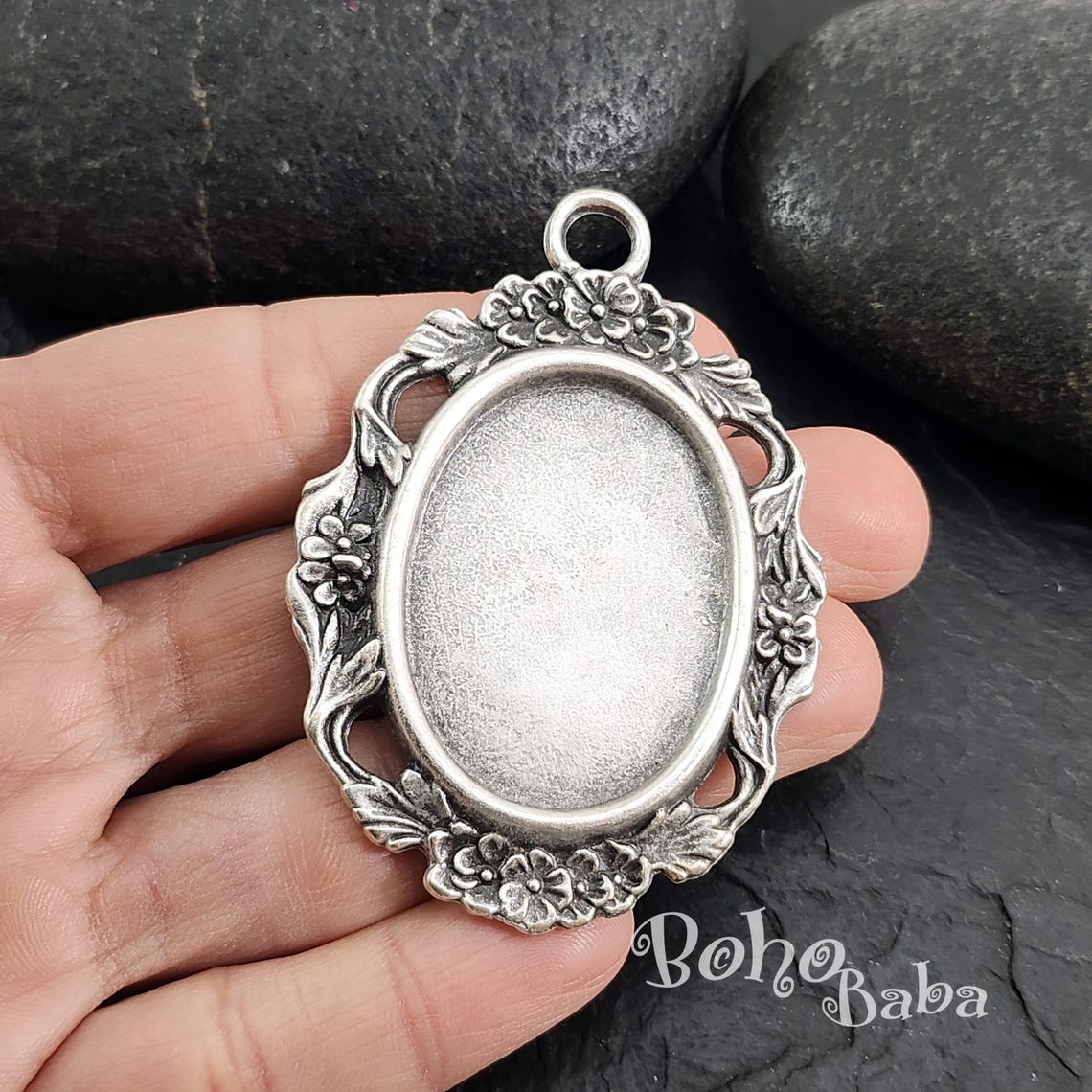 Antique Silver Plated Large Oval Bezel Blank, Resin Jewelry Tray Blanks ...