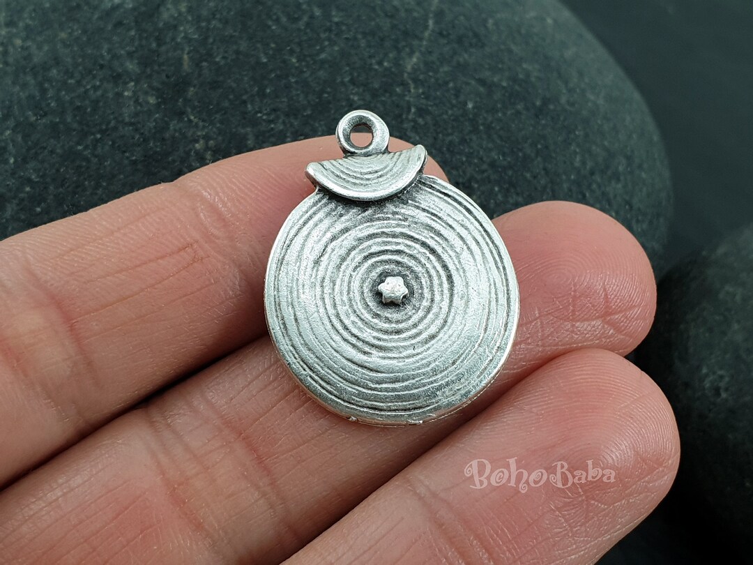 Silver Disc Charms, Round Silver Medallion Pendant, Tribal Silver Coin ...