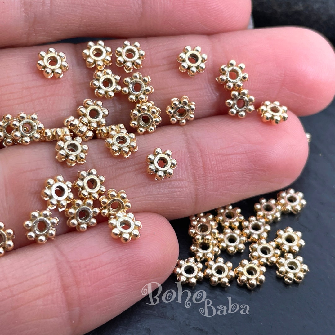 Shiny Gold Spacer Beads, Tiny Gold Flower Beads, Mini Round Jewelry ...