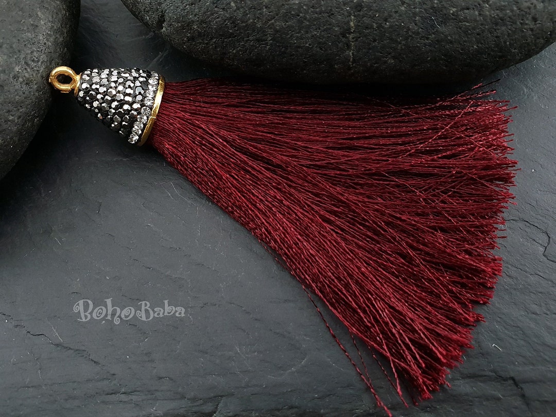 Seiden Quaste Anhänger mit Zirkonia Pave Quaste Cap, Strass Quaste ...