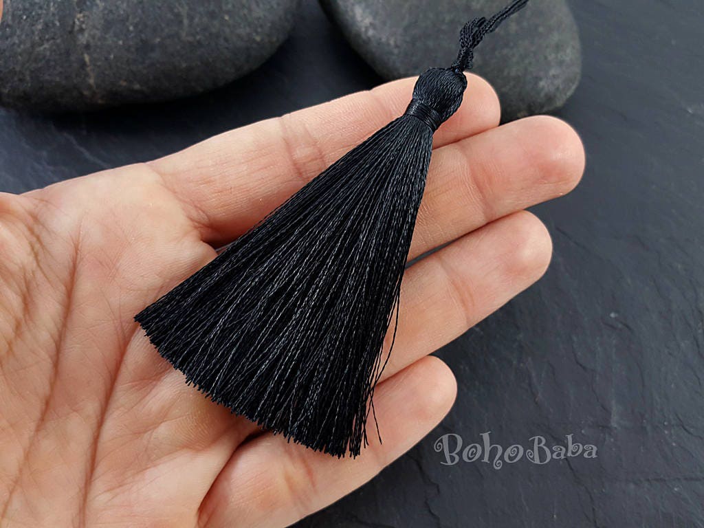 Borla Negra Borla de Seda Borla de Hilo Hallazgos de Borla | Etsy