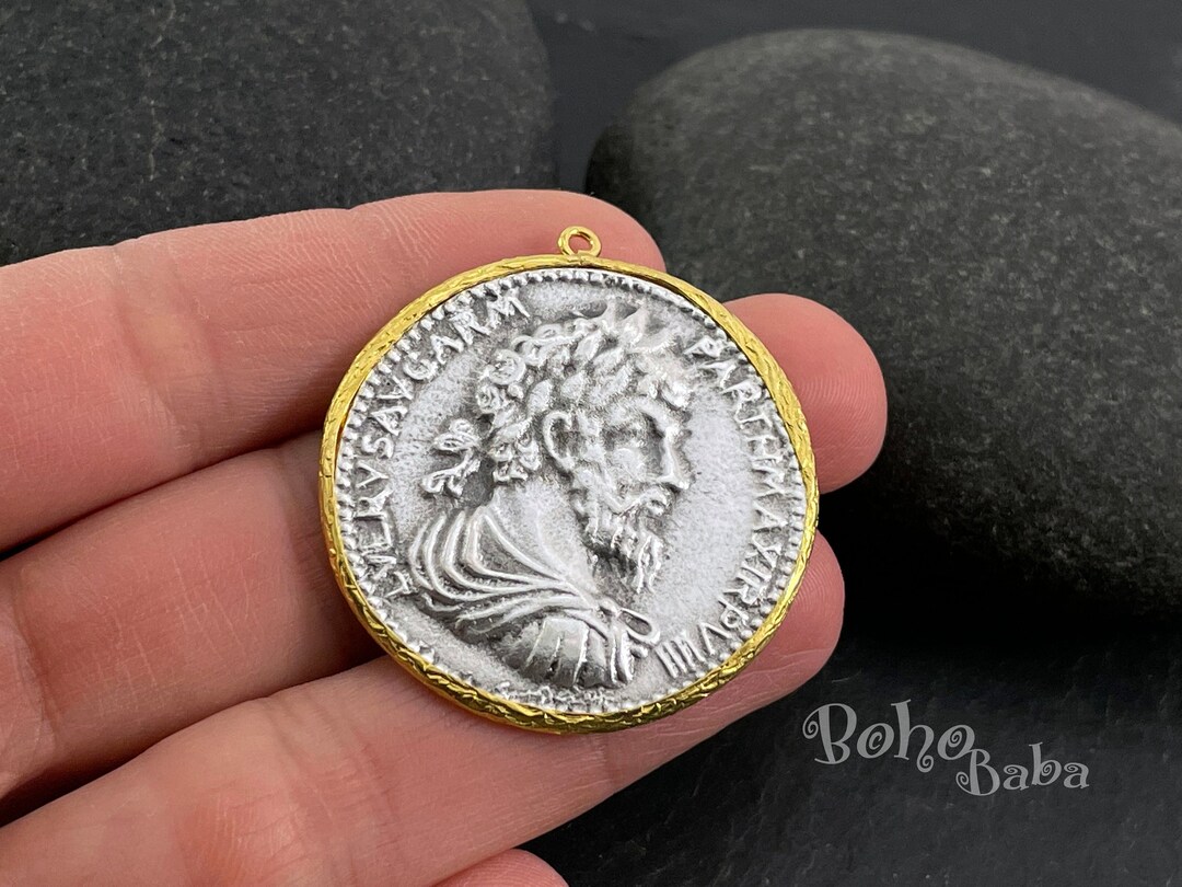 Silver Zeus Coin Pendant, Greek Coin Medallion, Rustic Roman Coin Charm ...