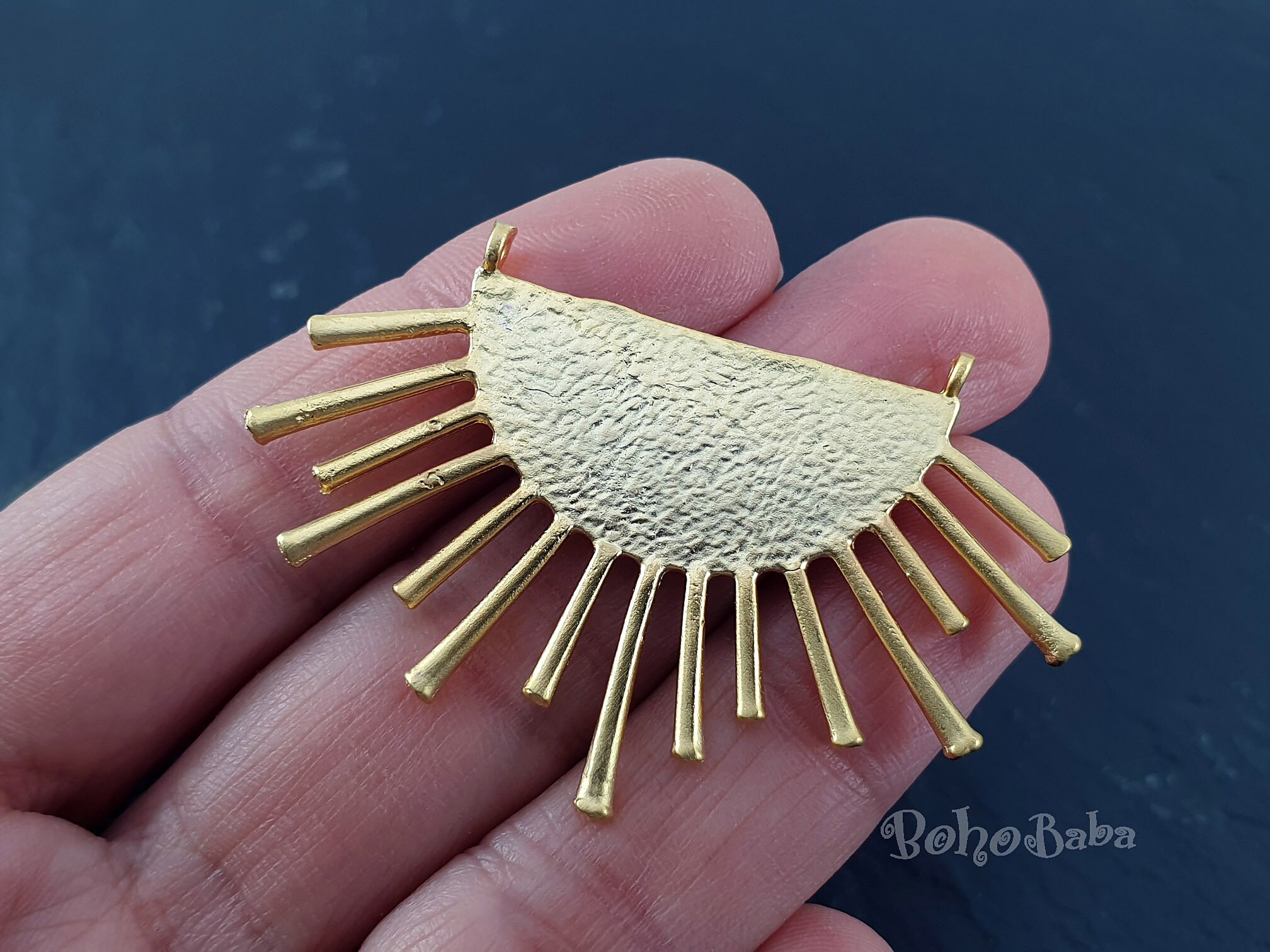 Large Gold Sun Charm Sun Ray Charm Sun and Moon Pendant | Etsy