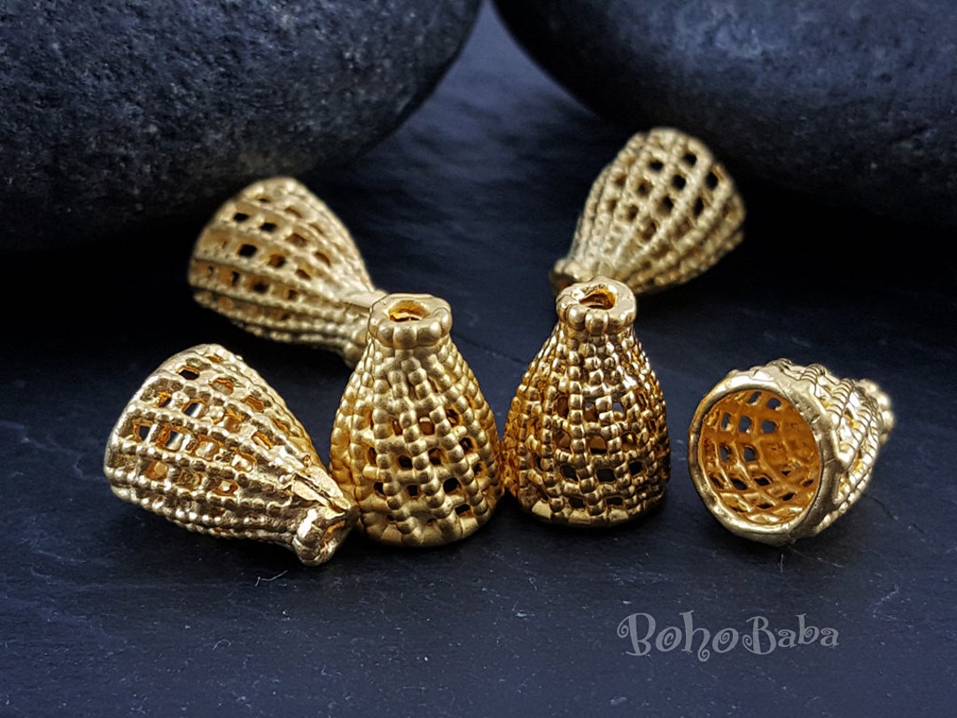 Filigrane Gold Perlen Kegel, Gold Perlenkappen, Gold Quaste Kappe, Kone ...