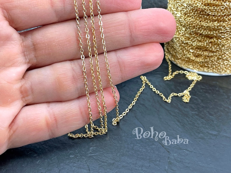 Shiny Gold Plated Cable Chain: 1.5mm Dainty Link Chain (1 Meter) - Etsy UK