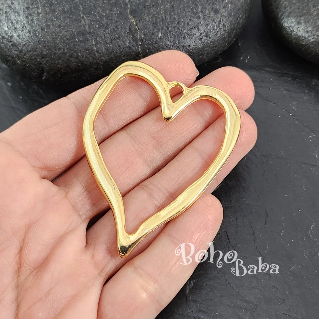 Shiny Gold Plated Large Heart Pendant, Large Gold Heart Charm, 1pc - Etsy