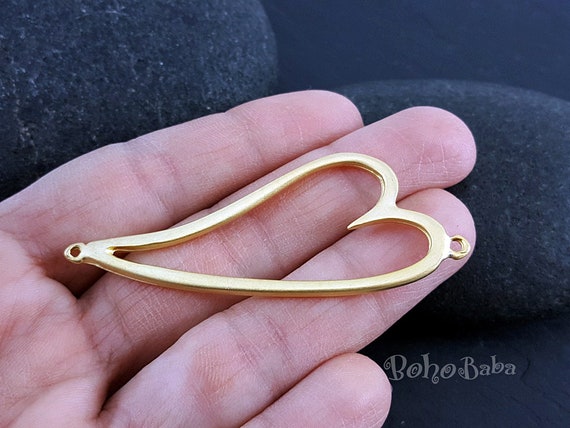 Large Gold Heart Pendant Gold Heart Charm Heart Connector - Etsy