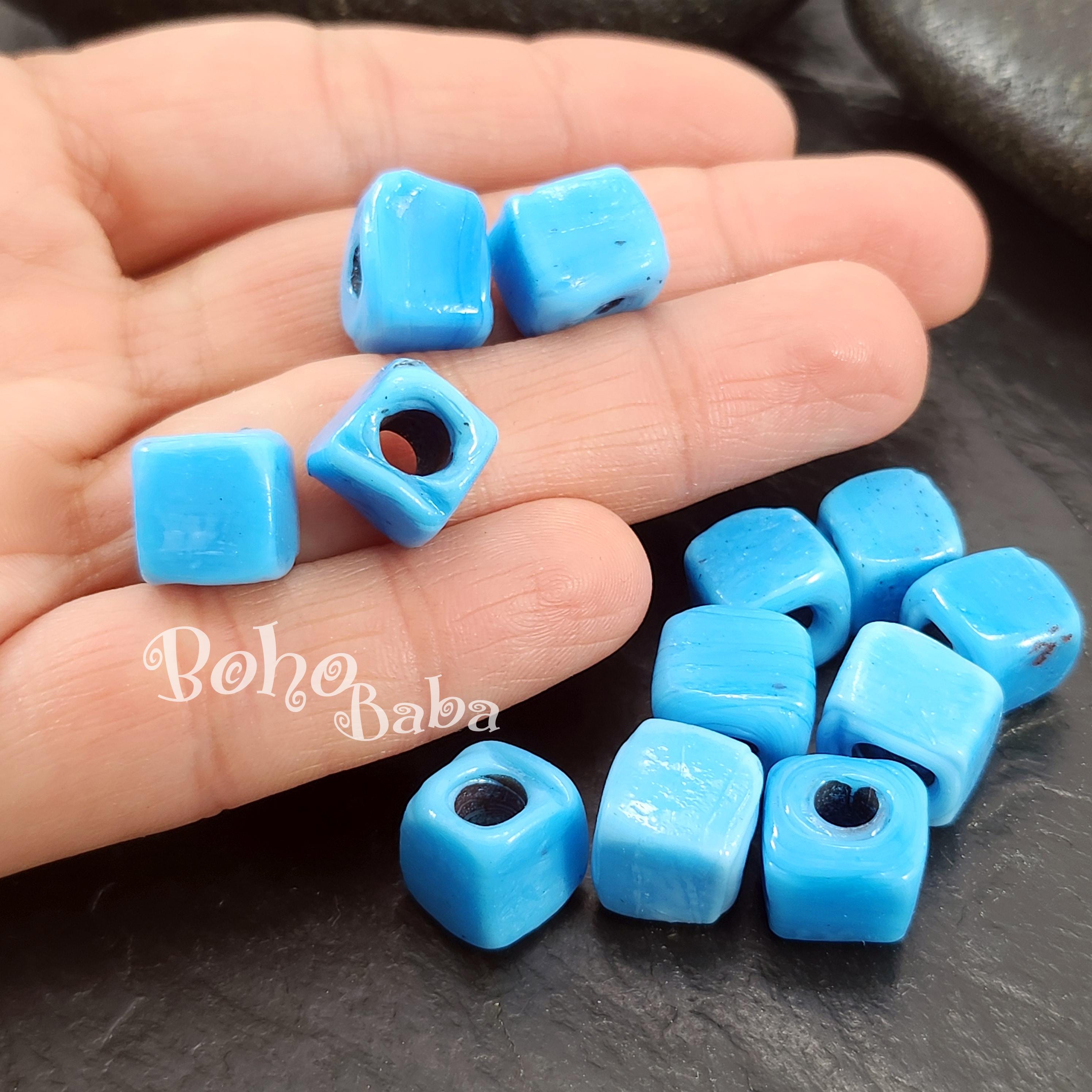 Blue Square Beads, Rustic Glass Cube Beads, Blue Glass Beads, Necklace ...