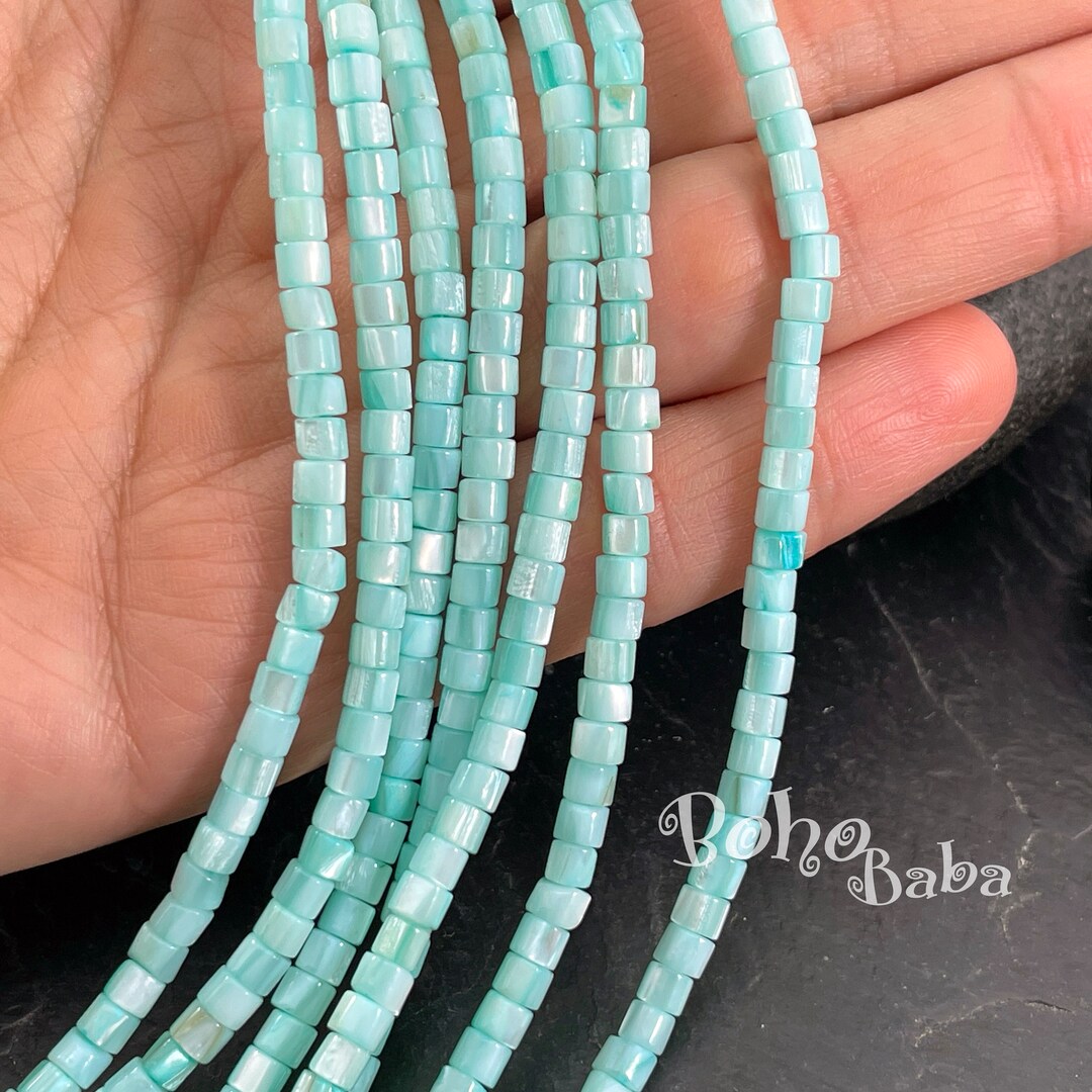 Natural Mother of Pearl Aqua Green Colored Tube Beads, MOP Cylinder ...