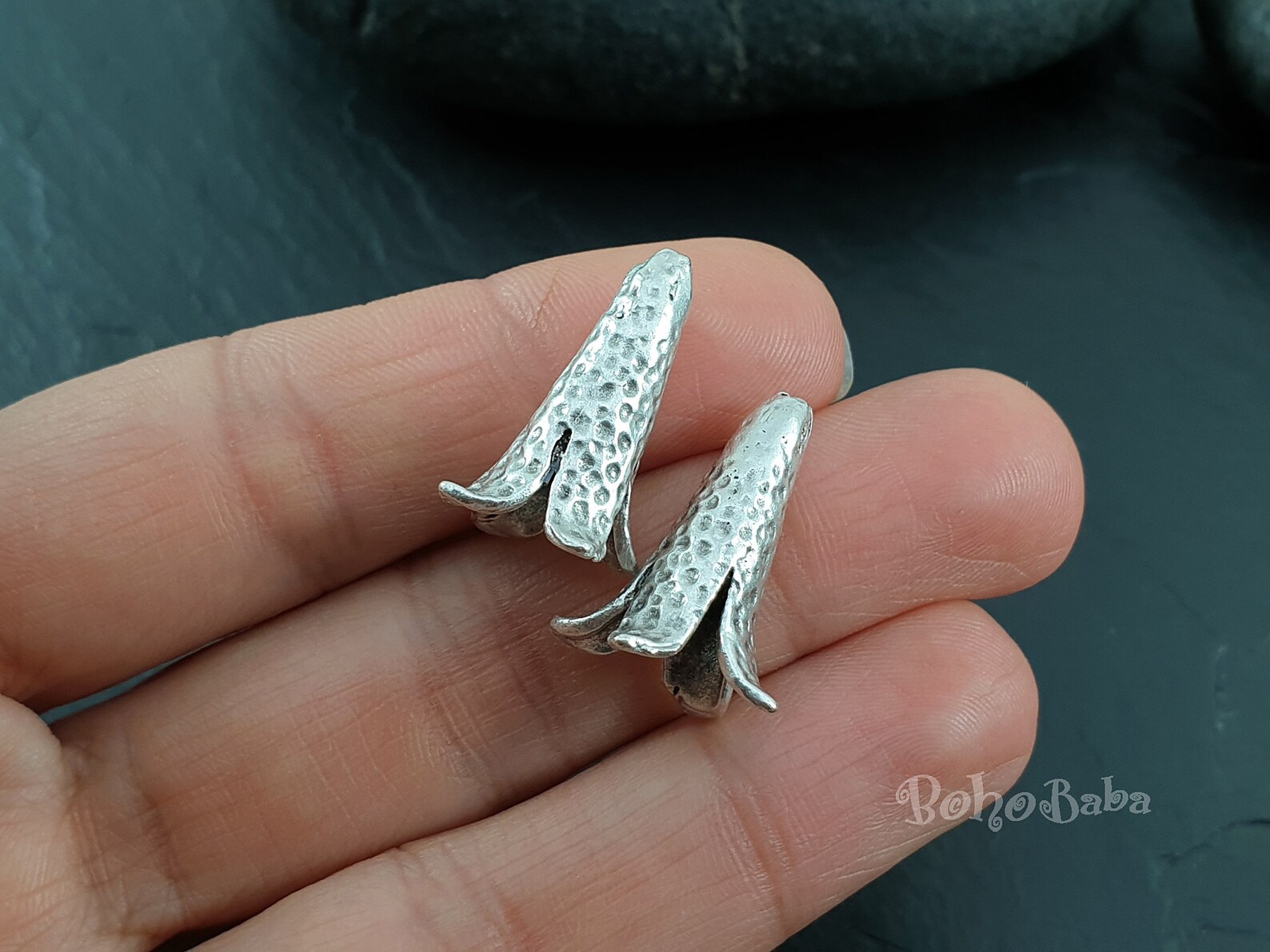 Silver Cone Caps Bead End Caps Silver Tassel Cap Hammered | Etsy