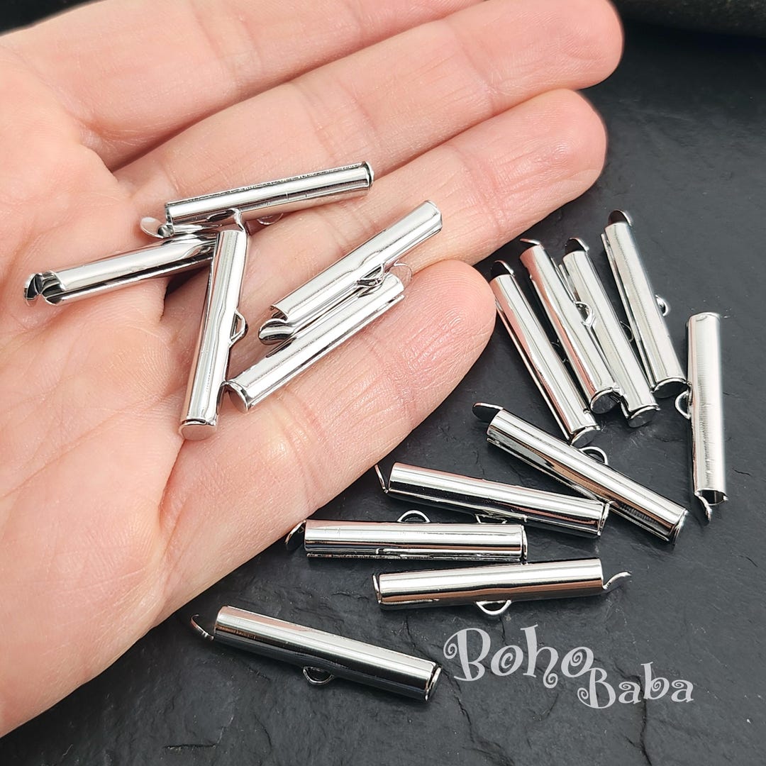 Platinum Plated Miyuki Slide End Tubes, 26mm Miyuki Slide on Tube Clips ...