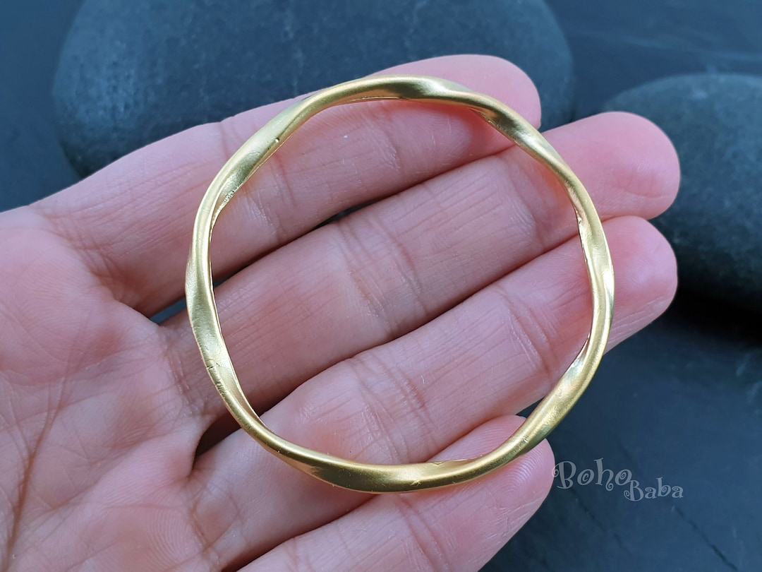 Matte Gold Plated Large Hoop Charm, Twisted Circle Ring Pendant, Loop ...