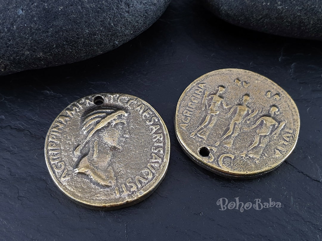 Greek Coin Charm, Large Bronze Coin Pendant, Bronze Roman Coin Pendant ...
