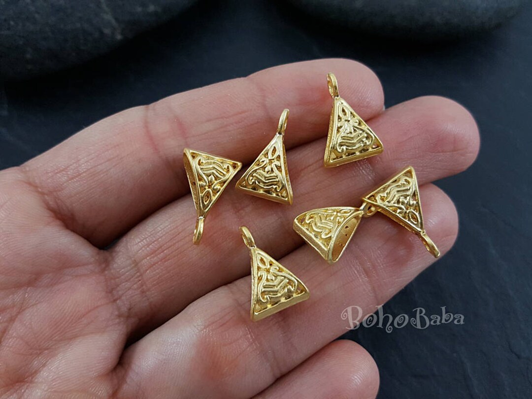 Gold Plated Tribal Bails, Gold Charm Holder Bails, Mini Cord Bails ...