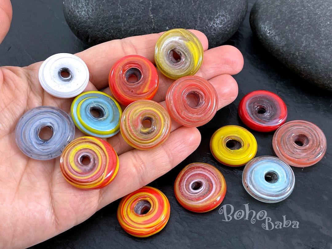 Turkish Artisan Handmade Marbled Glass Disc Beads, Lampworked Ring ...