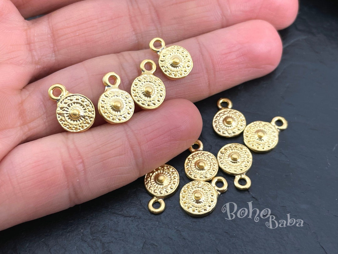 Mini Gold Coin Charms, Gold Beading Charms, Tribal Coin Charms, Mini ...