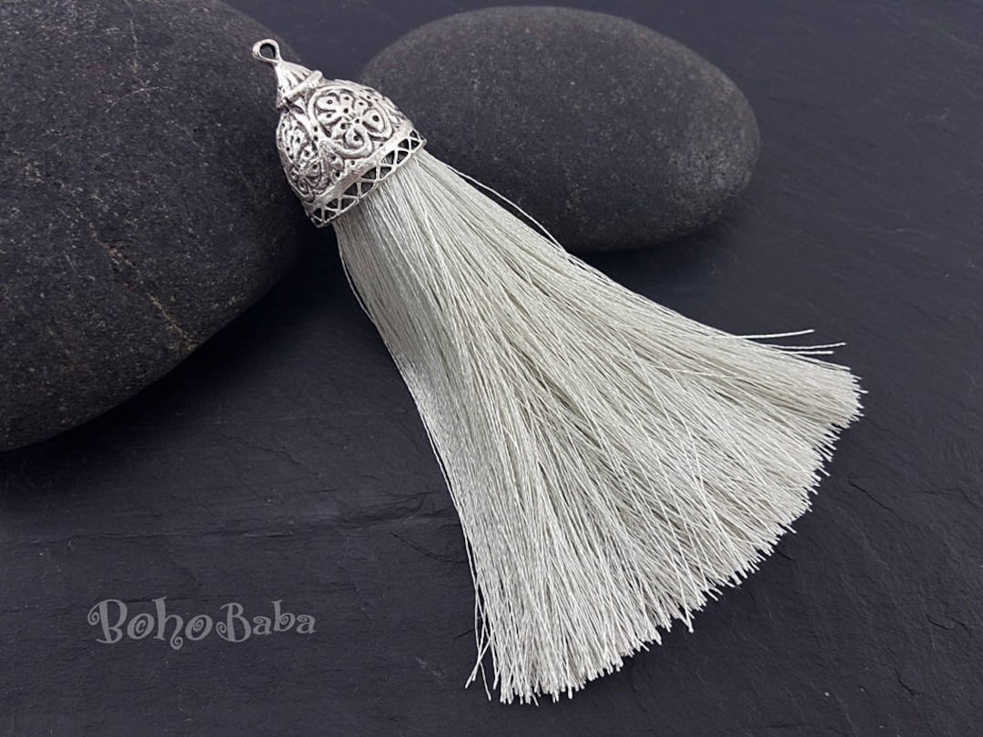 Extra Large Tassel, Silk Tassel, Gray Tassel, Tassel Necklace, Thick ...