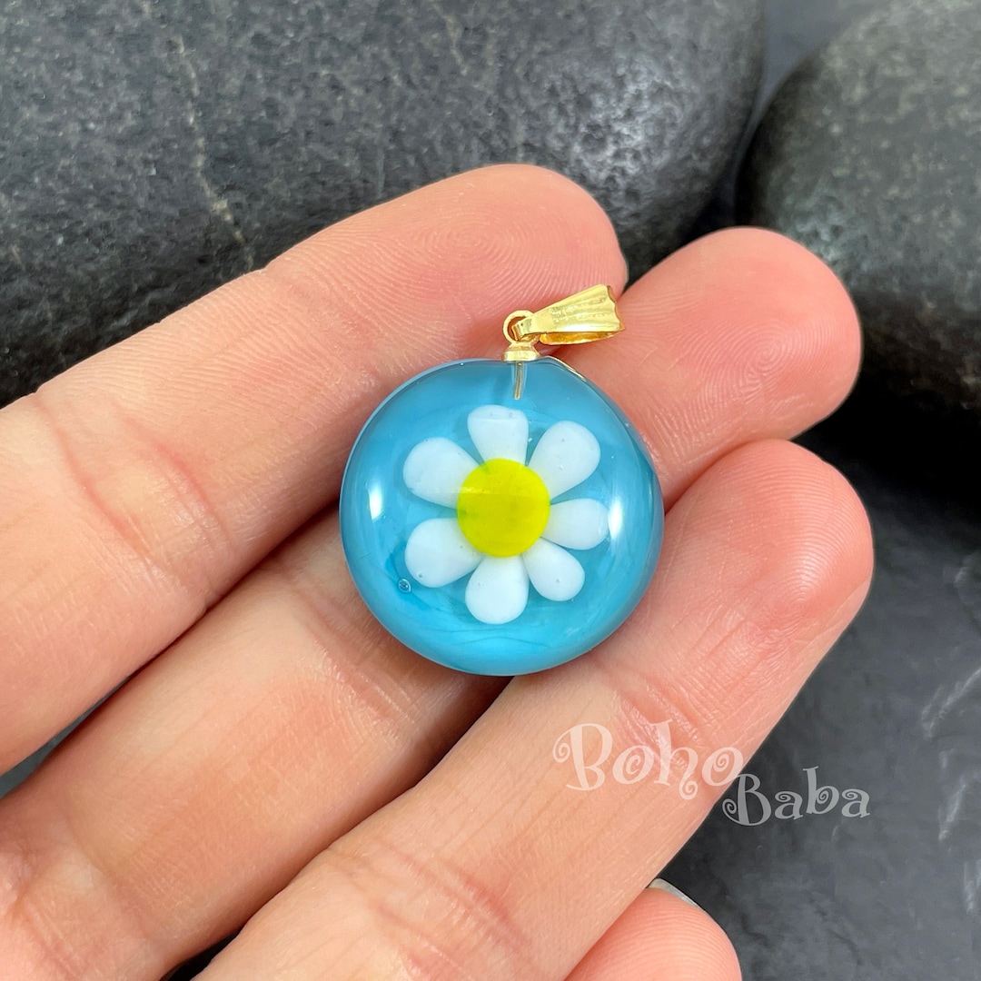 Handmade Murano Glass Daisy Charm With Gold Plated Snap on Bail ...