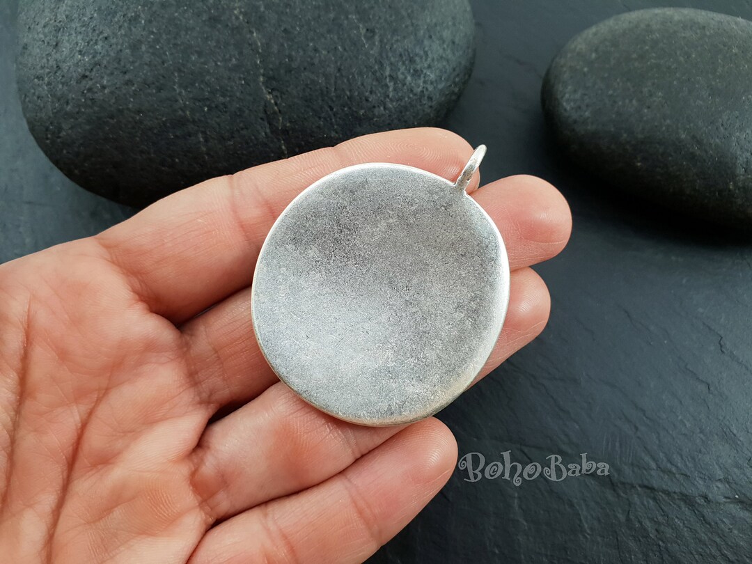 Large Silver Disc Pendant Simple Disc Pendant Large Coin - Etsy UK