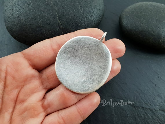 Large Silver Disc Pendant Simple Disc Pendant Large Coin | Etsy UK