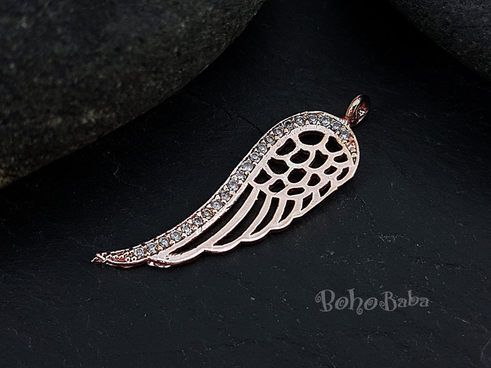Rose Gold Angel Wing Angel Wing Pendant Pave Wing Rose Gold - Etsy UK
