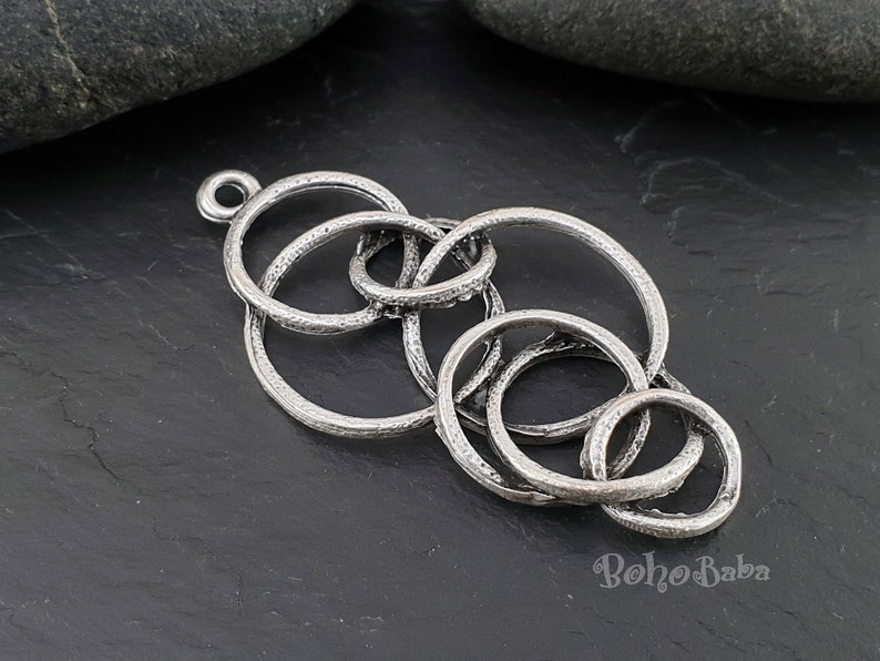Silver Circles Pendant, Silver Hoop Pendant, Interlocking Rings, Rustic ...