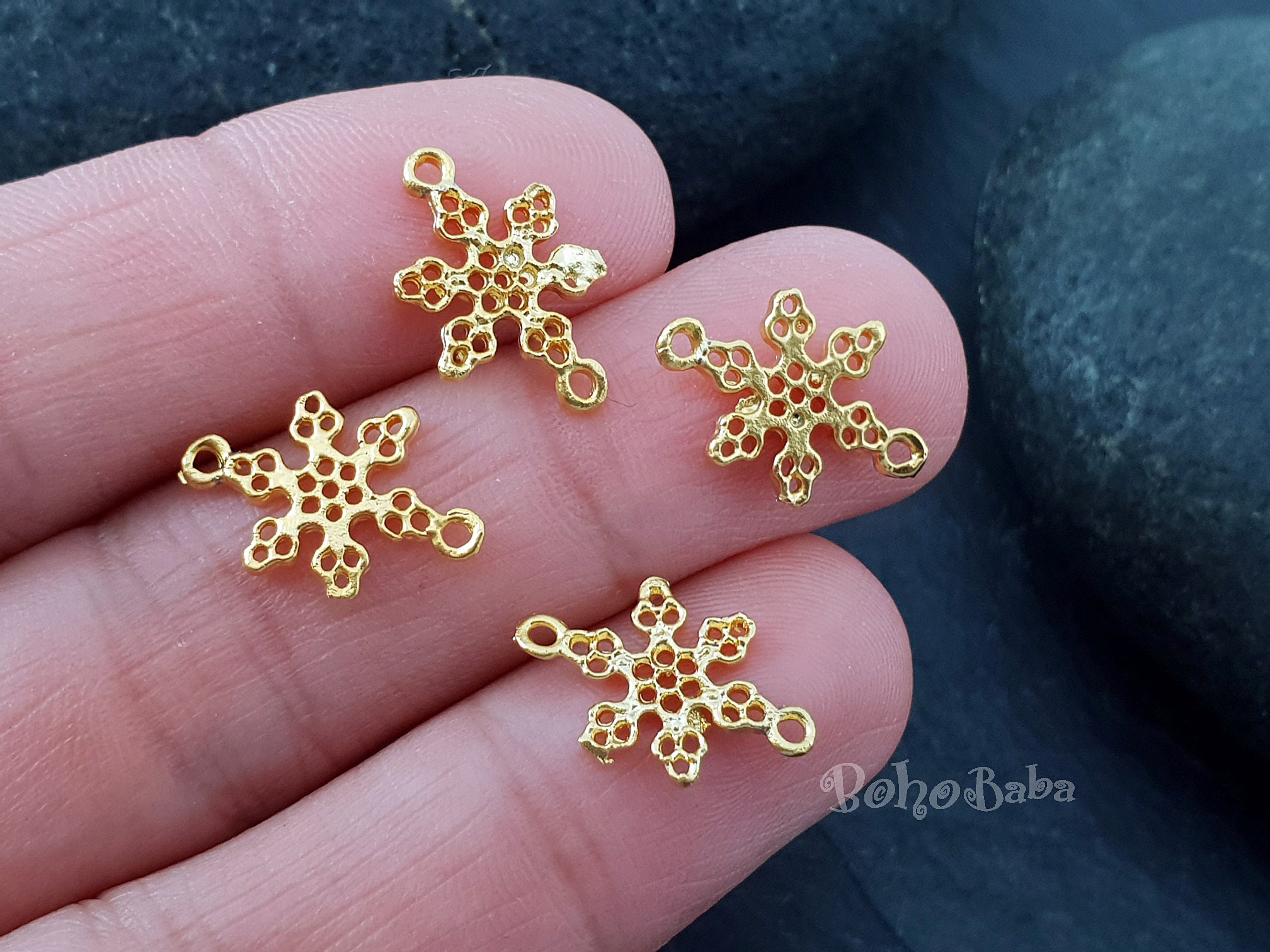 8 Pc Mini Snowflake Charms, Gold Snowflake Charms, Snowflake Connectors ...