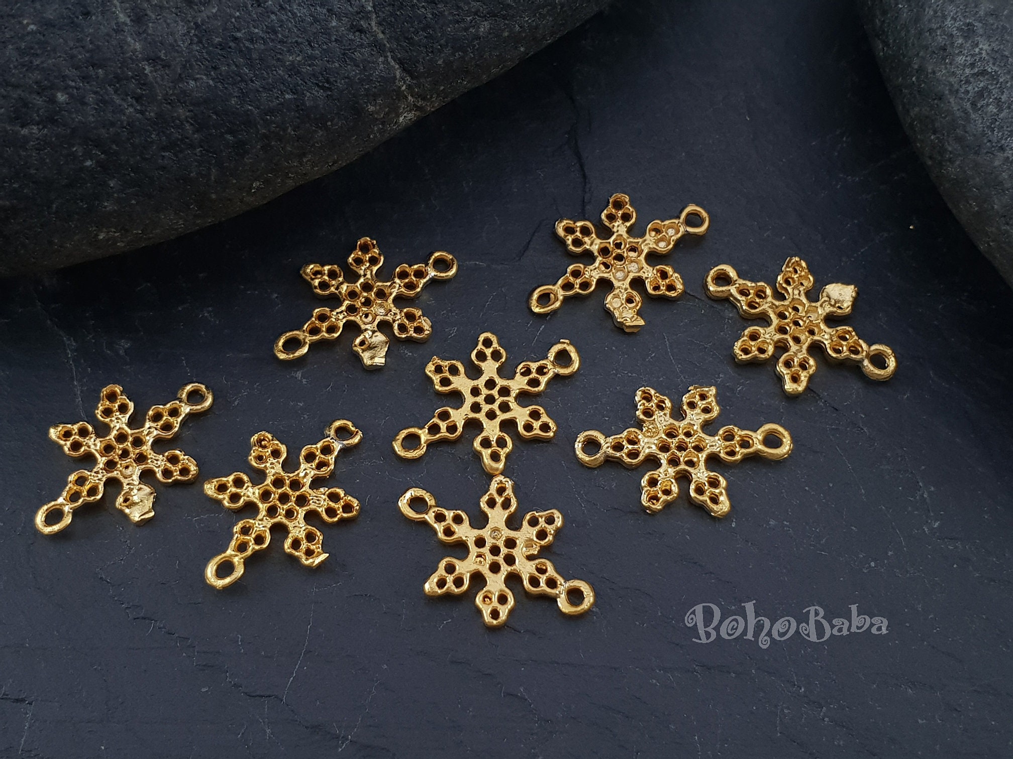 8 Pc Mini Snowflake Charms, Gold Snowflake Charms, Snowflake Connectors ...