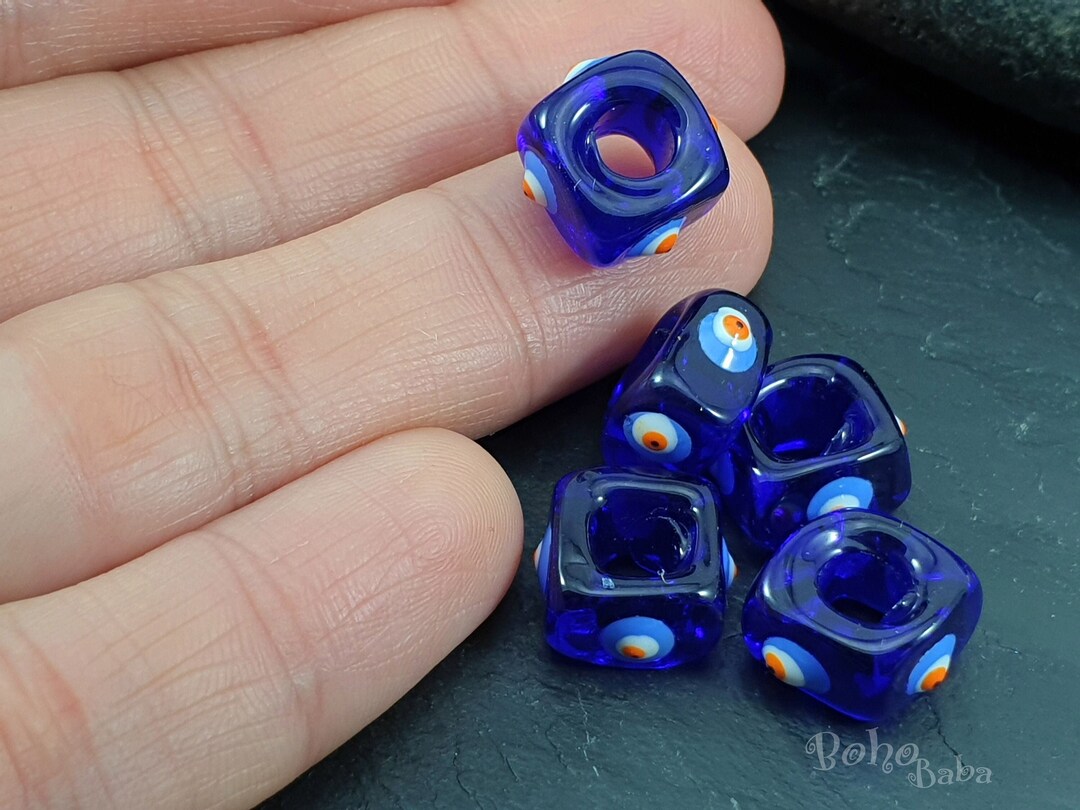 Lampwork Blue Evil Eye Beads, Glass Evil Eye Beads, Square Necklace ...