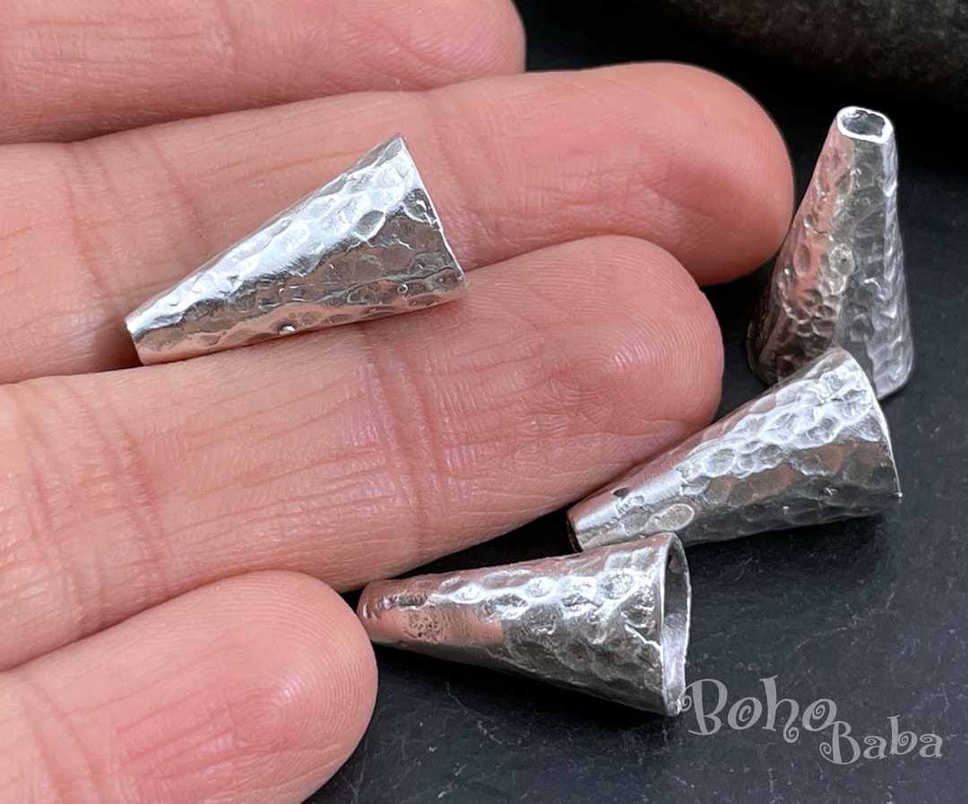 Hammered Silver Cone Caps, Large Cone Caps, Silver Tassel Cap, Tribal ...
