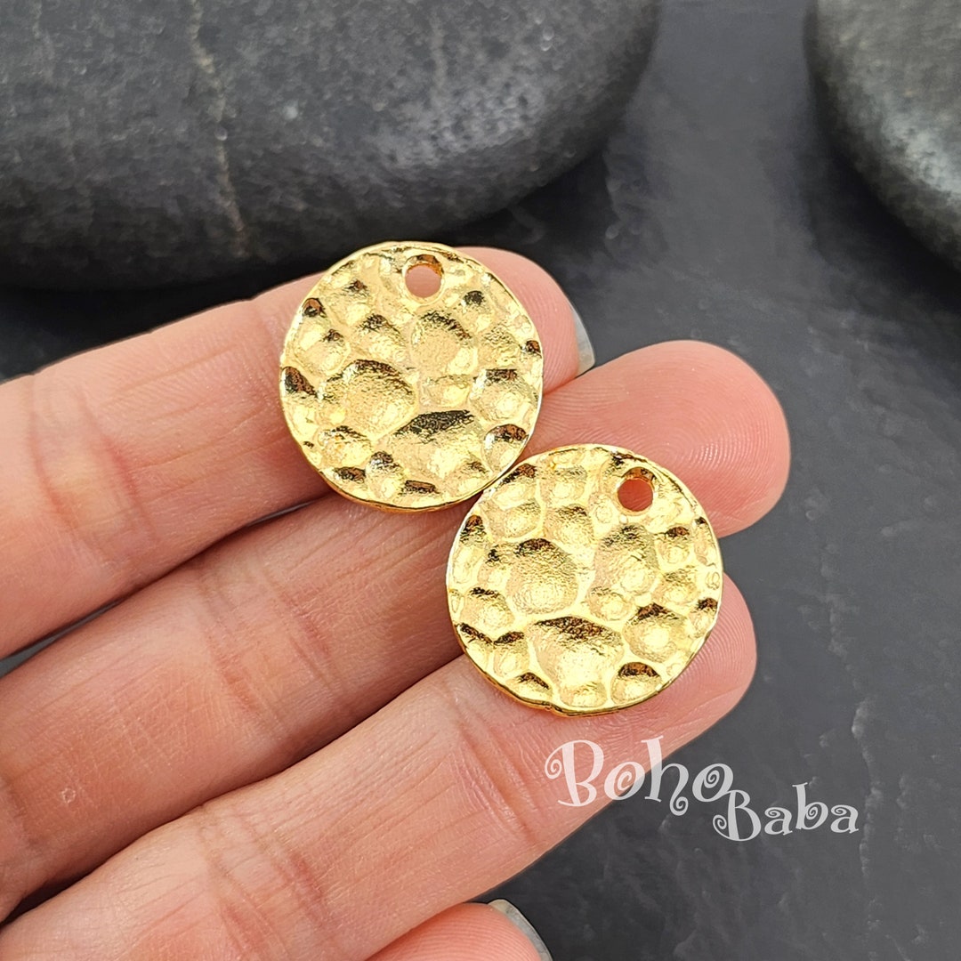 Shiny Gold Plated Hammered Coin Charms, Gold Disc Charms, Coin Charms ...